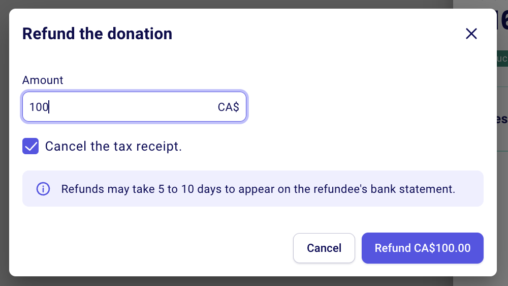 Issue a refund for a donation or reimburse a purchase